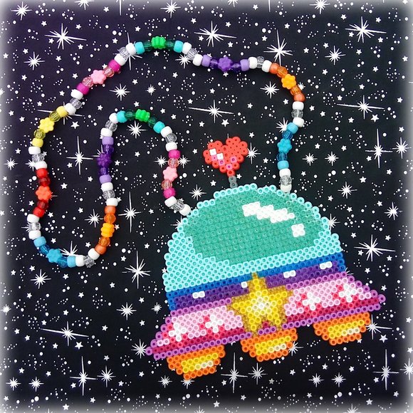 Jewelry | Spaceship Alien Ufo Perler Bead Kandi Necklace | Poshmark